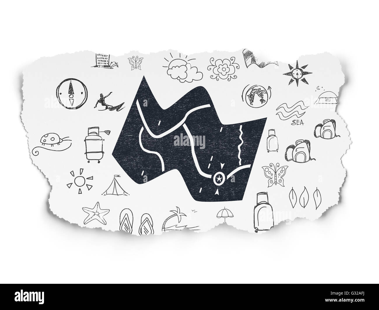 Travel concept: Map on Torn Paper background Stock Photo - Alamy