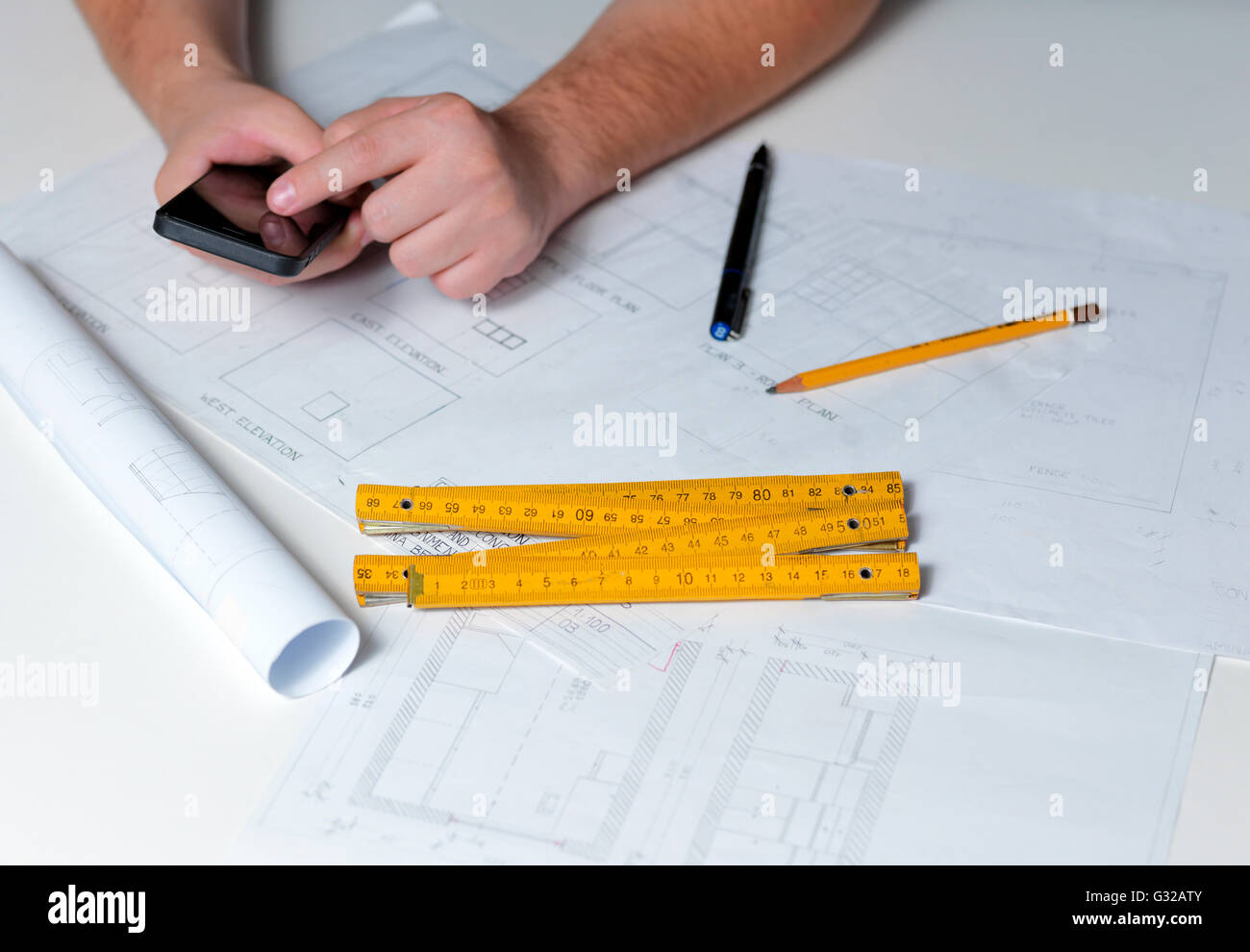 Business man draw buildings and present his architectural project Stock ...