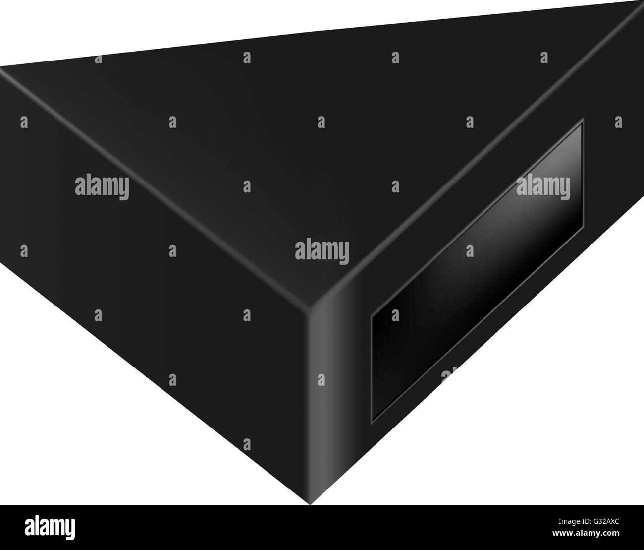VECTOR PACKAGING: Black triangle packaging box with window on isolated ...