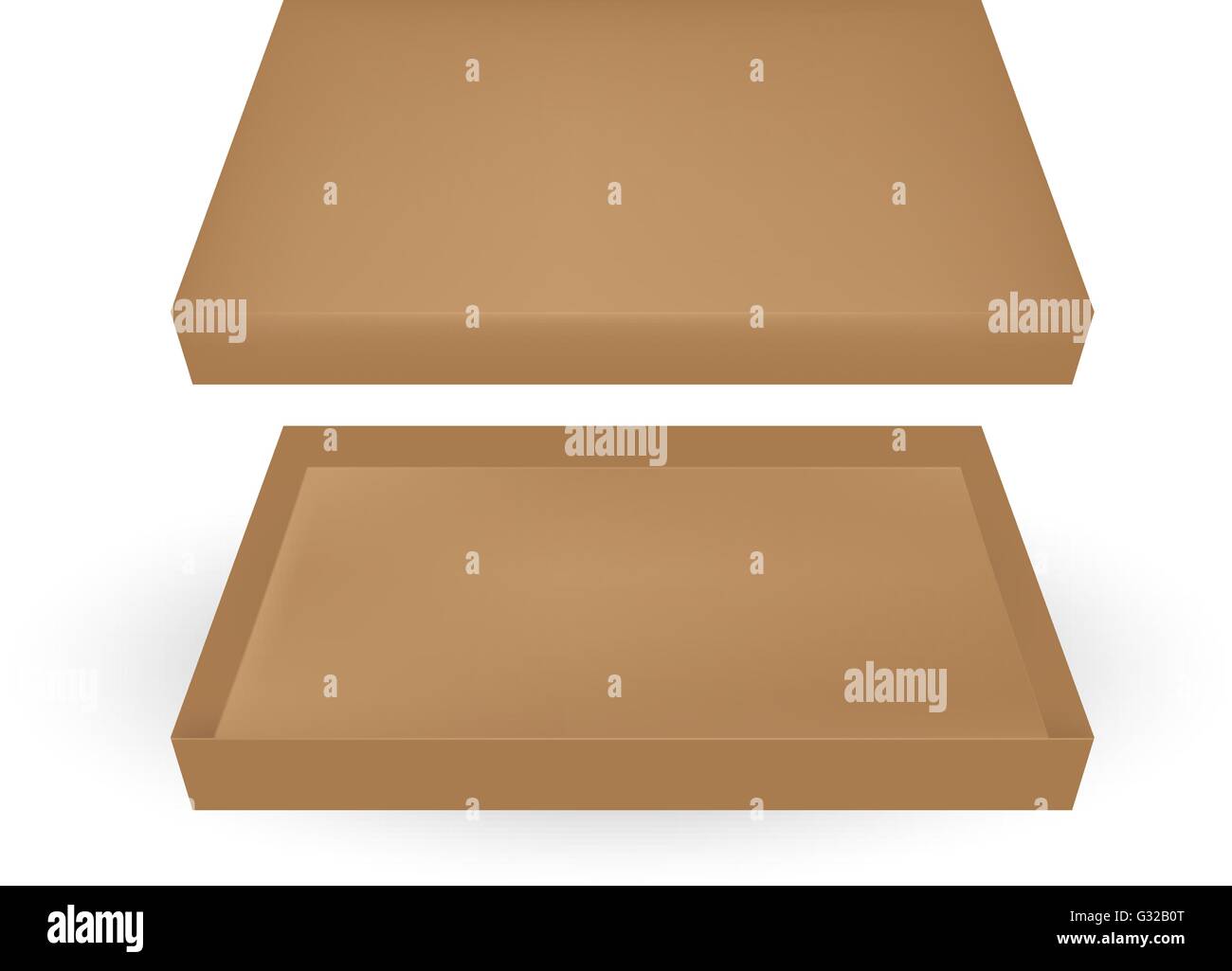 VECTOR PACKAGING: Top view of open brown packaging box on isolated ...
