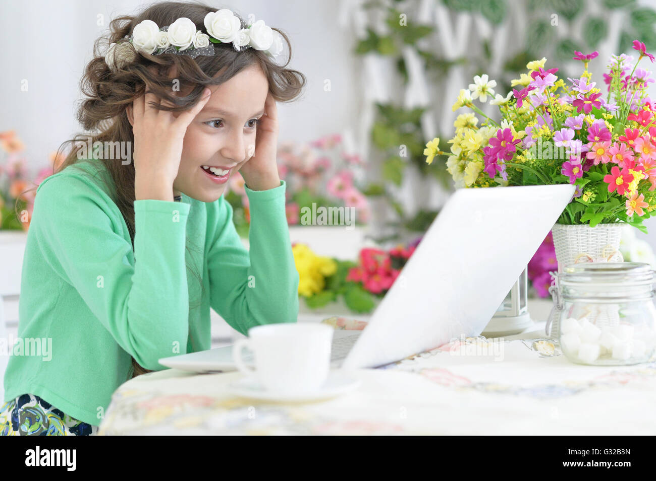 Little girl using computer Stock Photo - Alamy