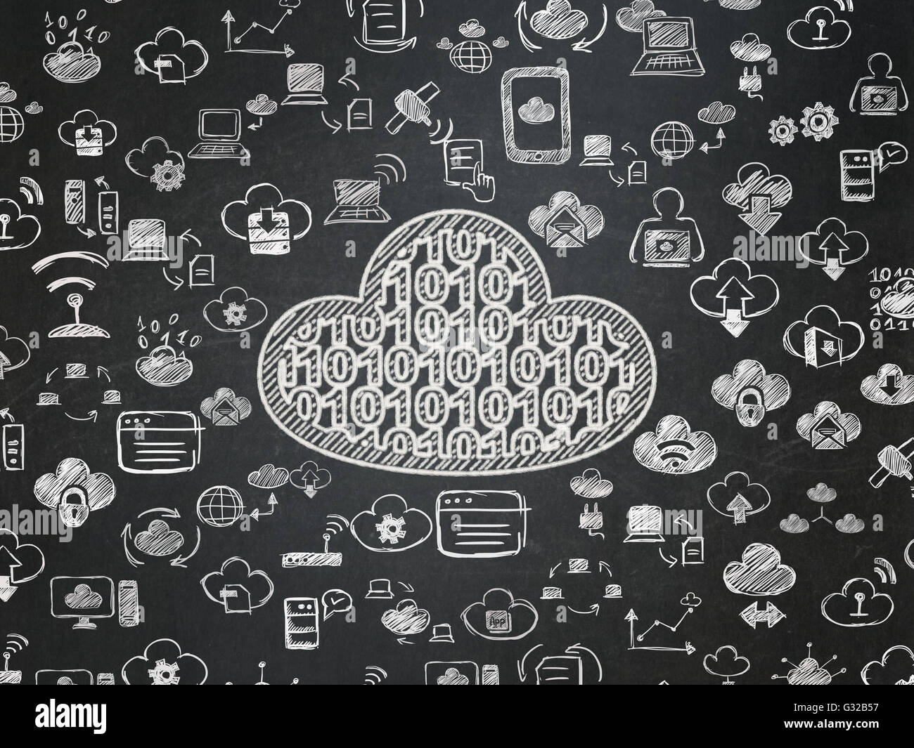 Cloud networking concept: Cloud With Code on School board background ...