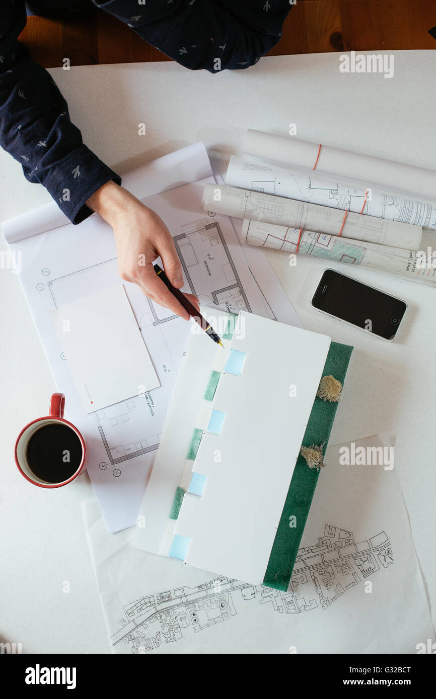 Top view of architect drawing on architectural project Stock Photo - Alamy