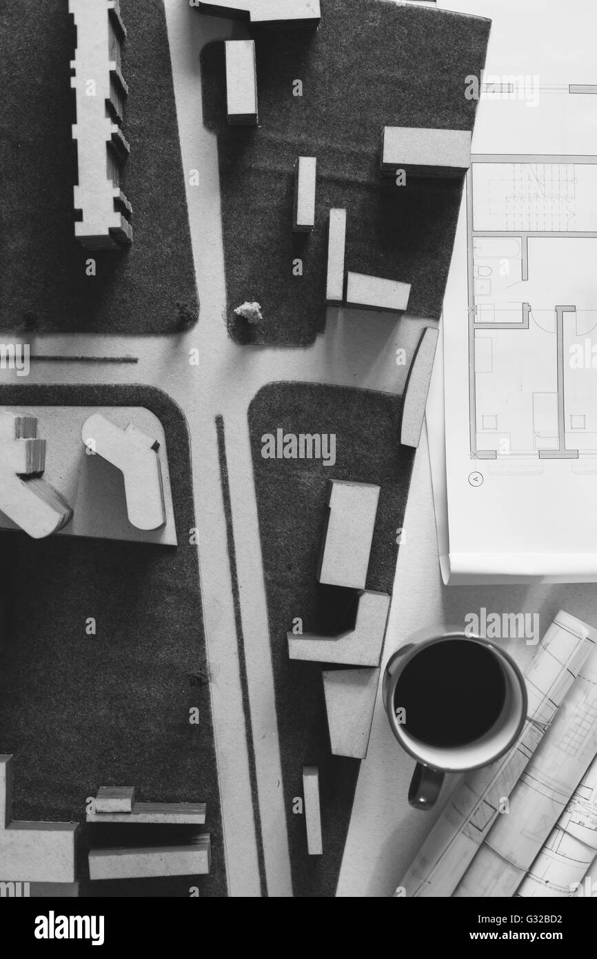 Top view drawing desk Black and White Stock Photos & Images - Alamy