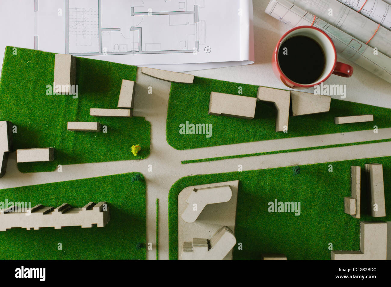 Top view of architect drawing on architectural project Stock Photo - Alamy