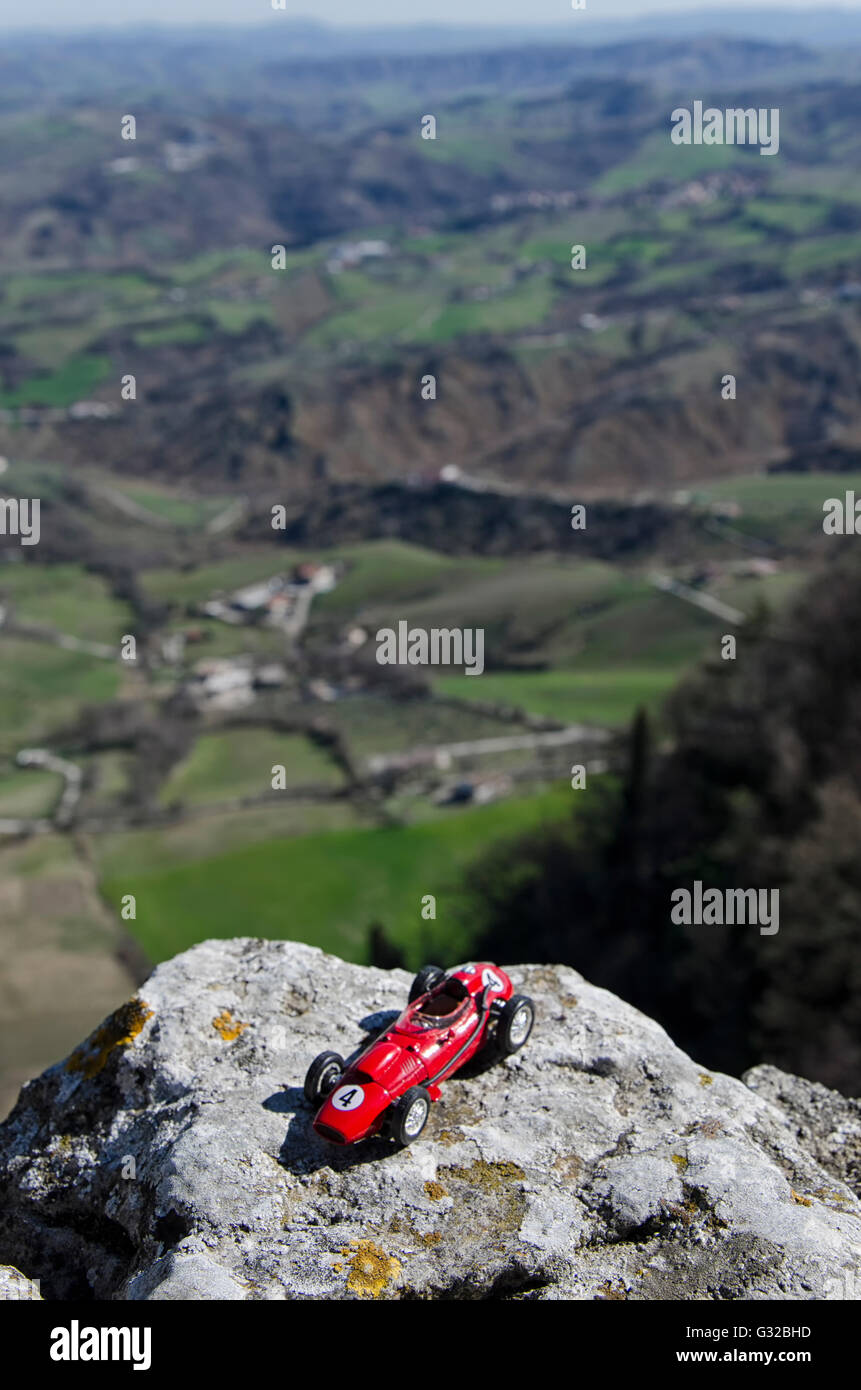 Scale model of old classic car and breathtaking panorama Stock Photo ...