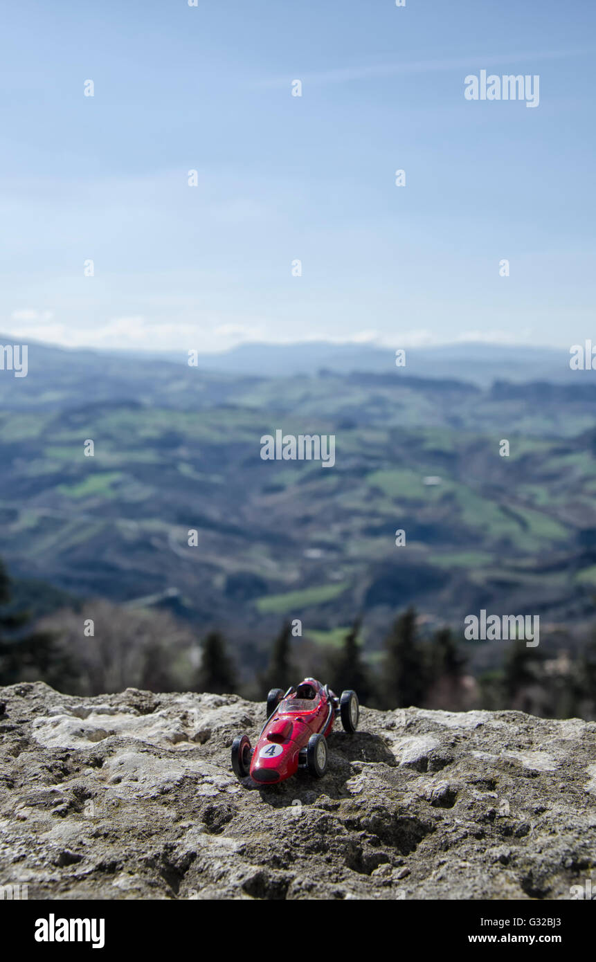 Model of Italian car and breathtaking panorama Stock Photo - Alamy