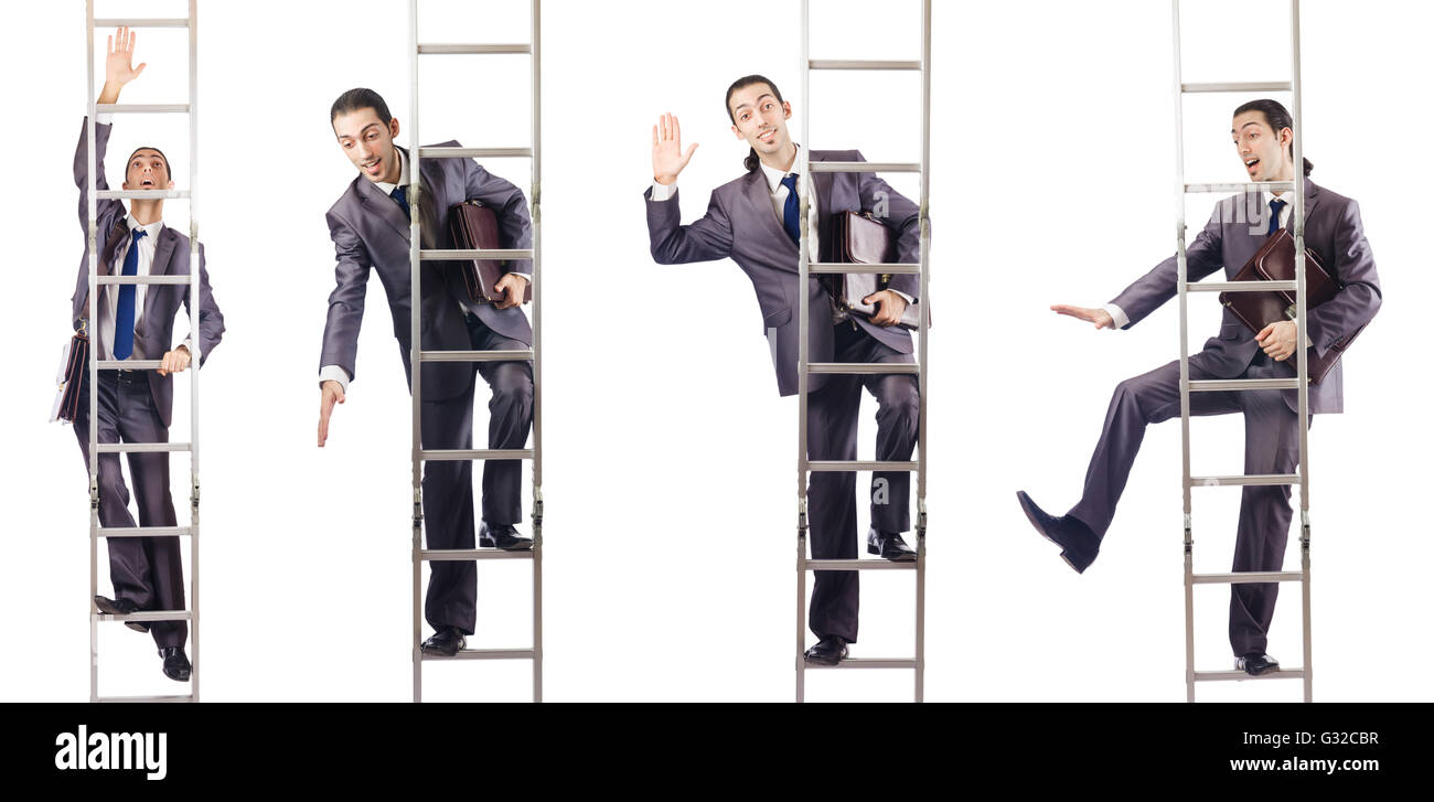 Businessman climbing the ladder isolated on white Stock Photo - Alamy
