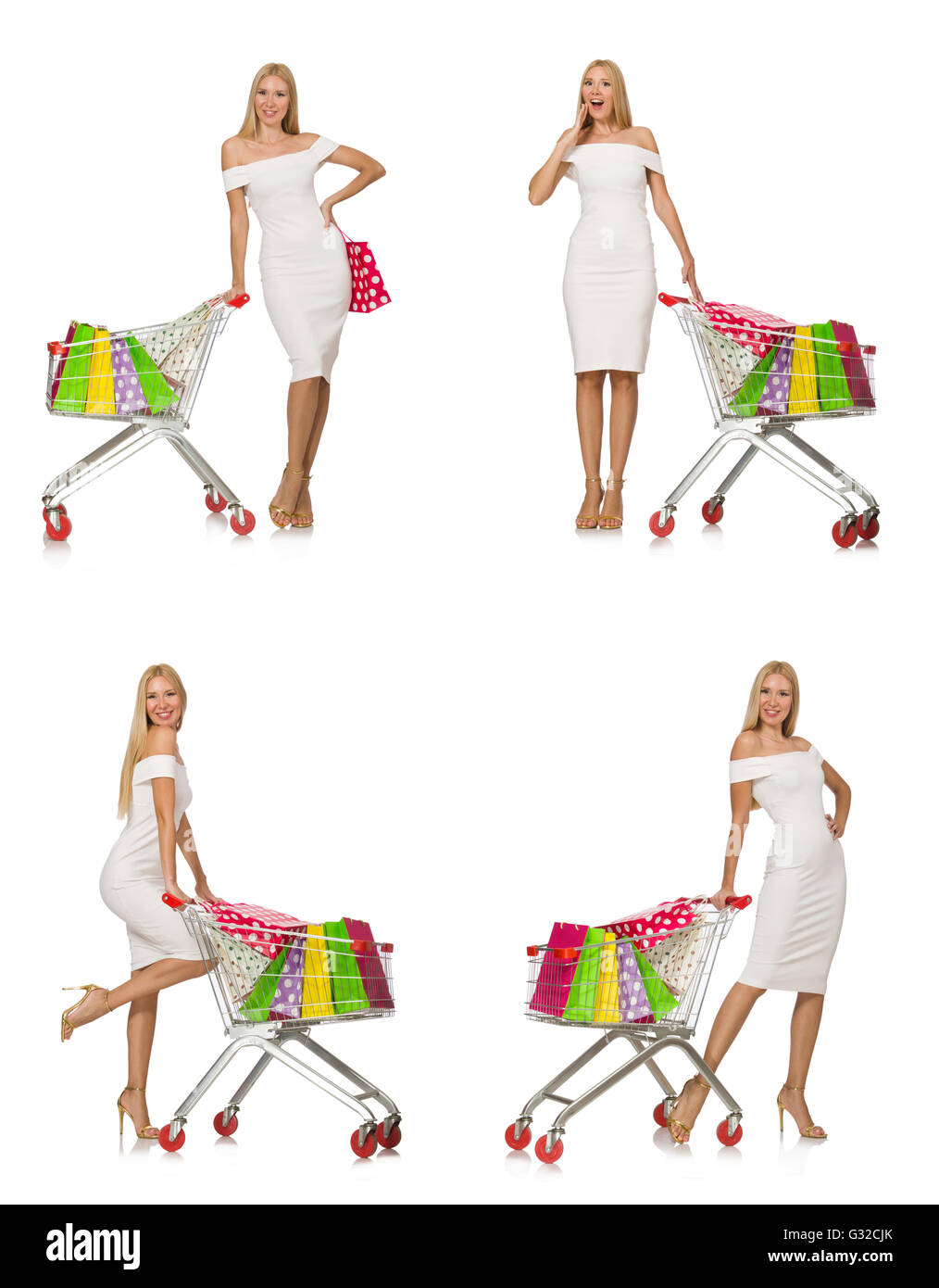 Woman in shopping concept isolated on white Stock Photo - Alamy