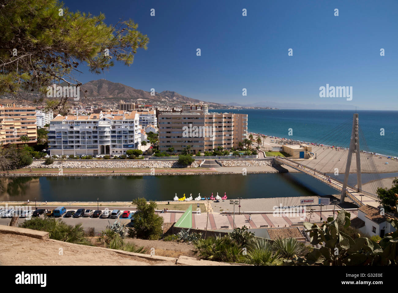View of the town as seen from Castillo de Sohail castle, Fuengirola ...