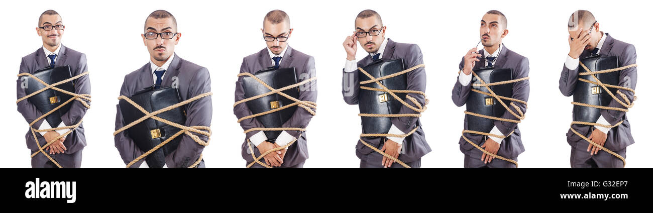 Man tied up isolated on white Stock Photo - Alamy