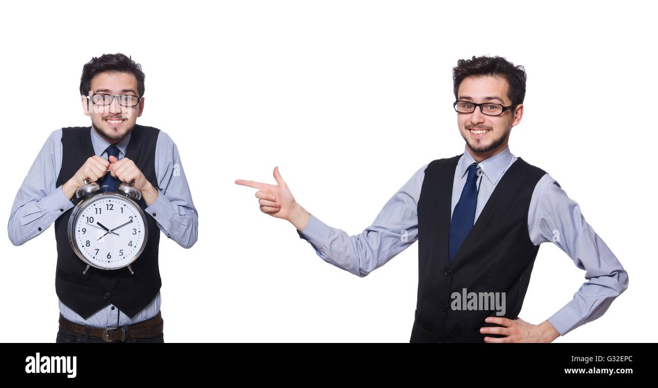 Collage of businessman with clock on white Stock Photo - Alamy