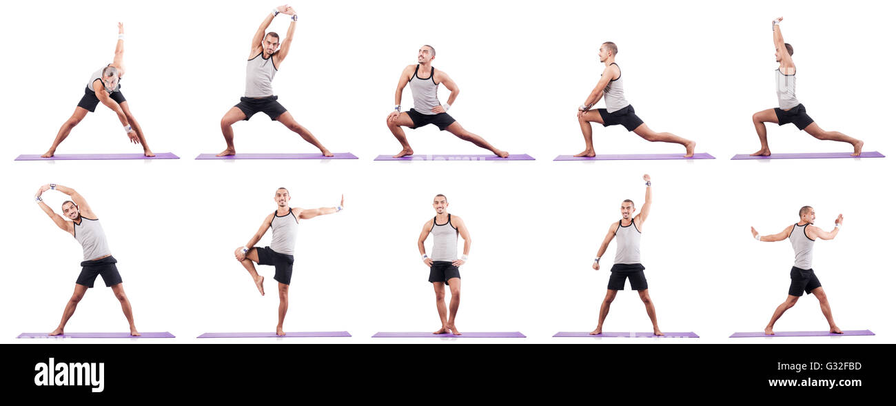 Man doing exercises on white Stock Photo - Alamy