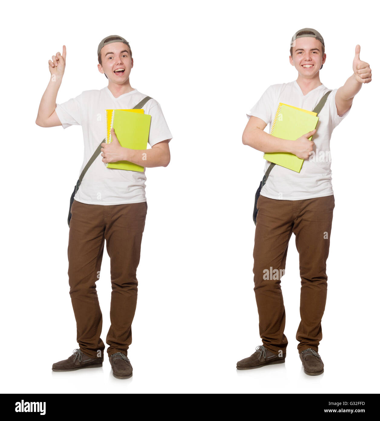 Young student isolated on the white background Stock Photo - Alamy