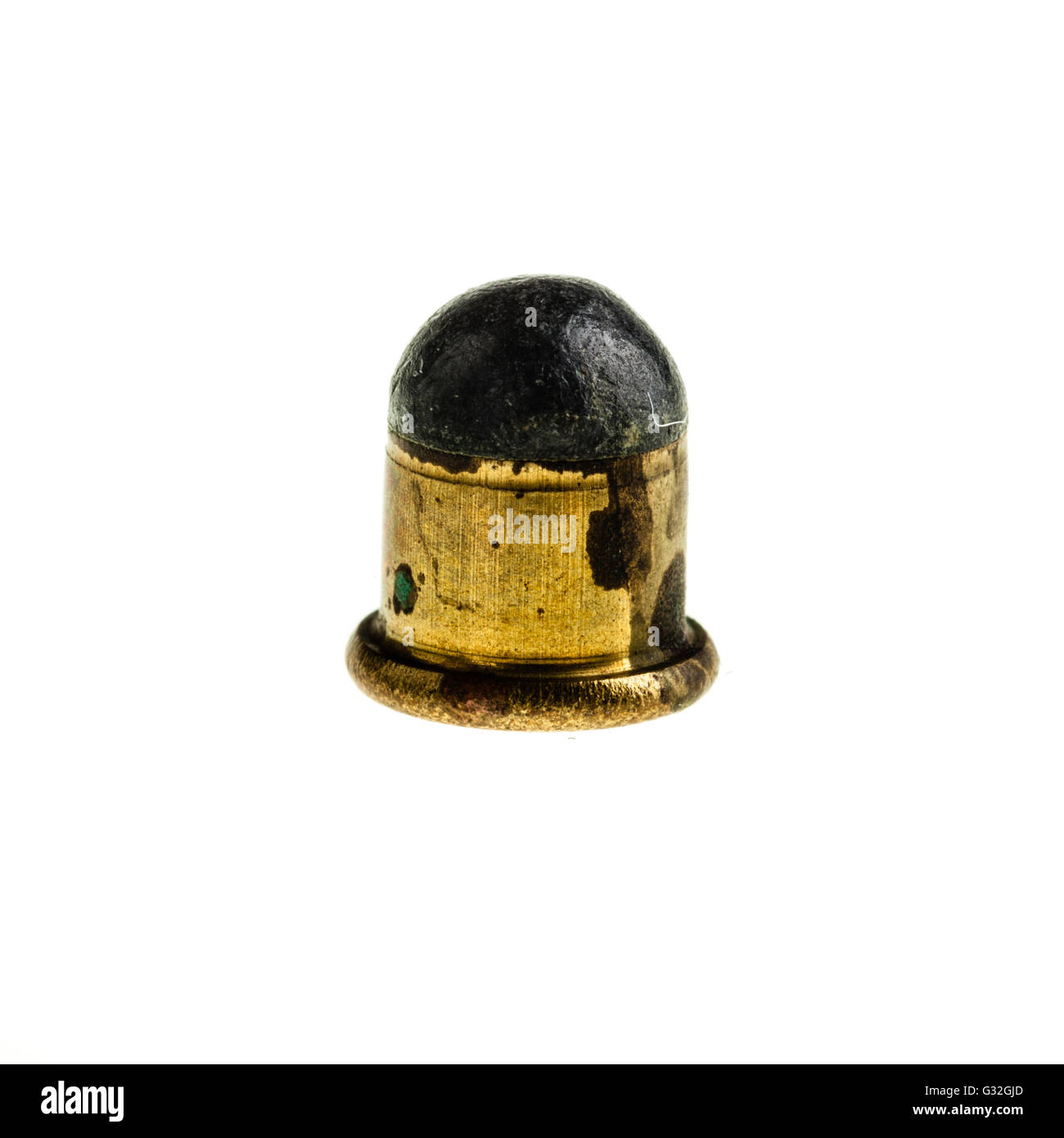 a very small caliber bullet isolated over a white background Stock ...