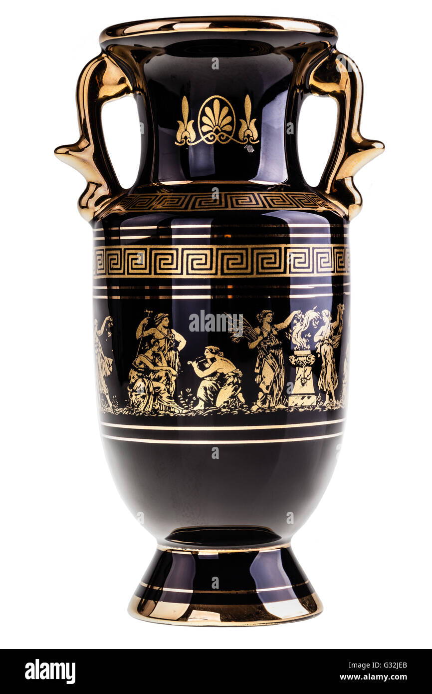 a precious gilded greek vase isolated over a white background Stock ...