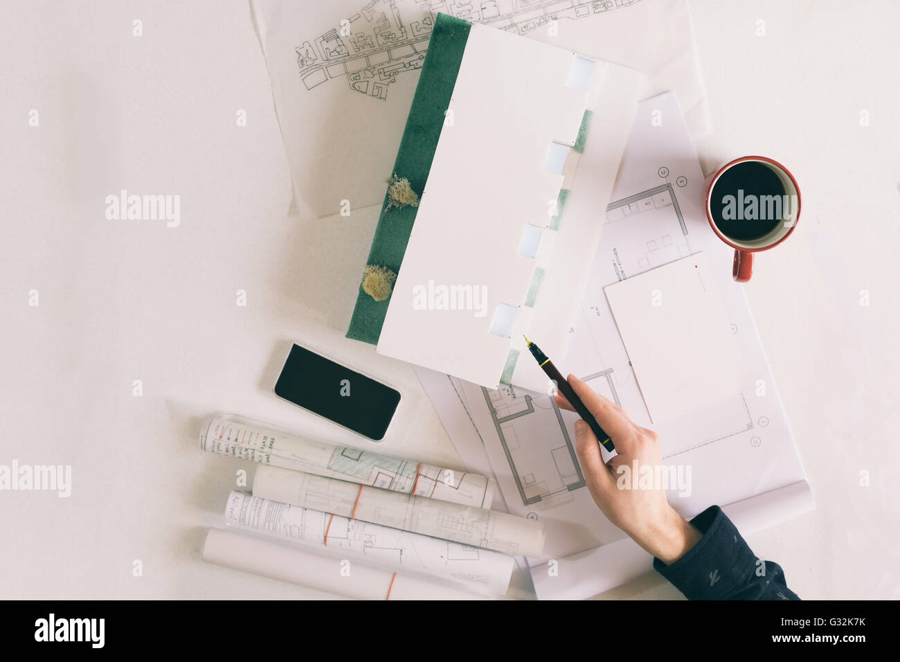Top view of architect drawing on architectural project Stock Photo - Alamy