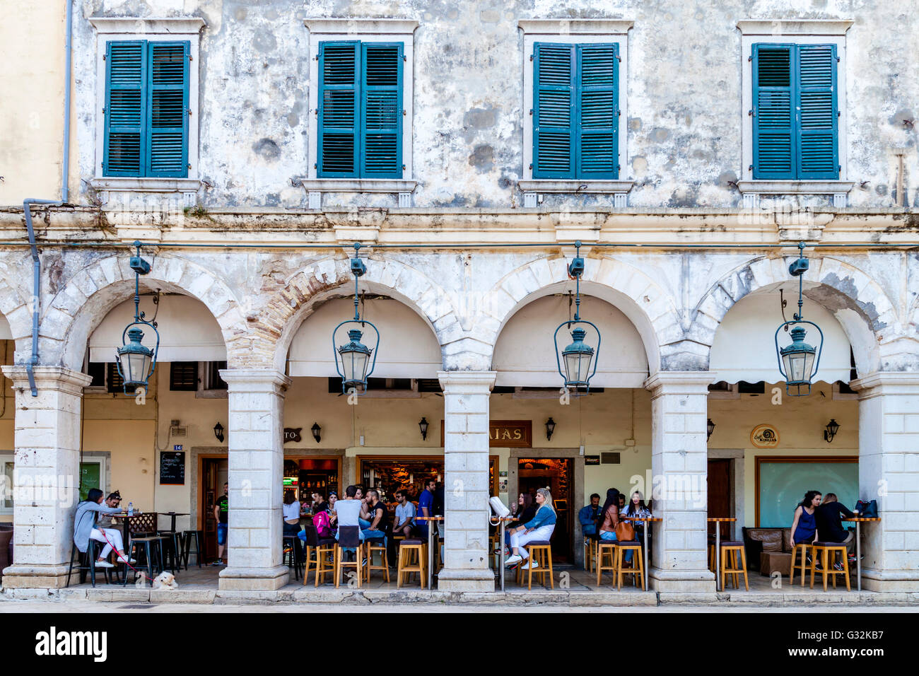 A Fashionable Cafe On The Liston, Corfu Old Town, Corfu, Greece Stock ...
