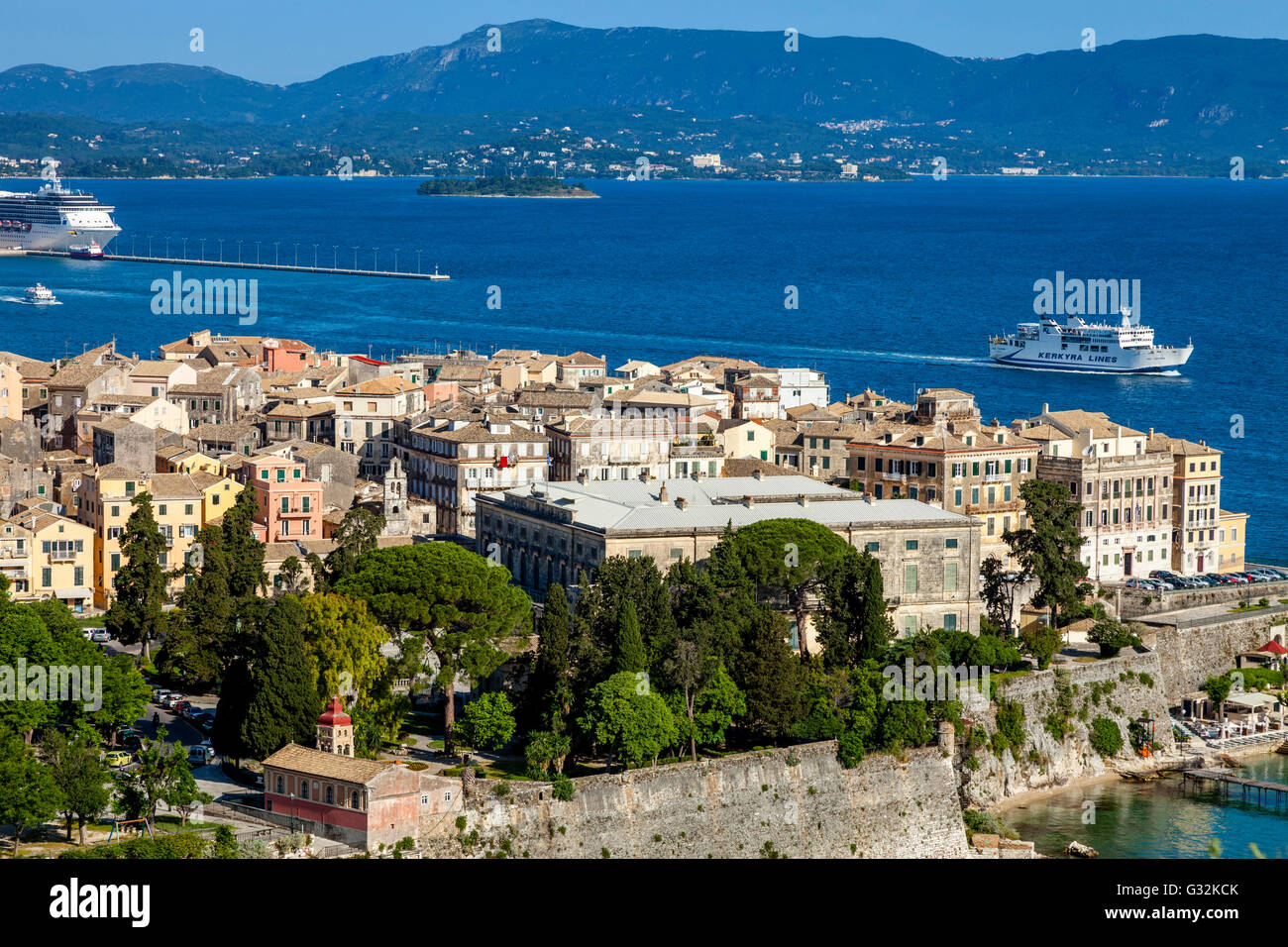 An Elevated View Of Corfu Old Town From The Old Fortress, Corfu, Greece ...