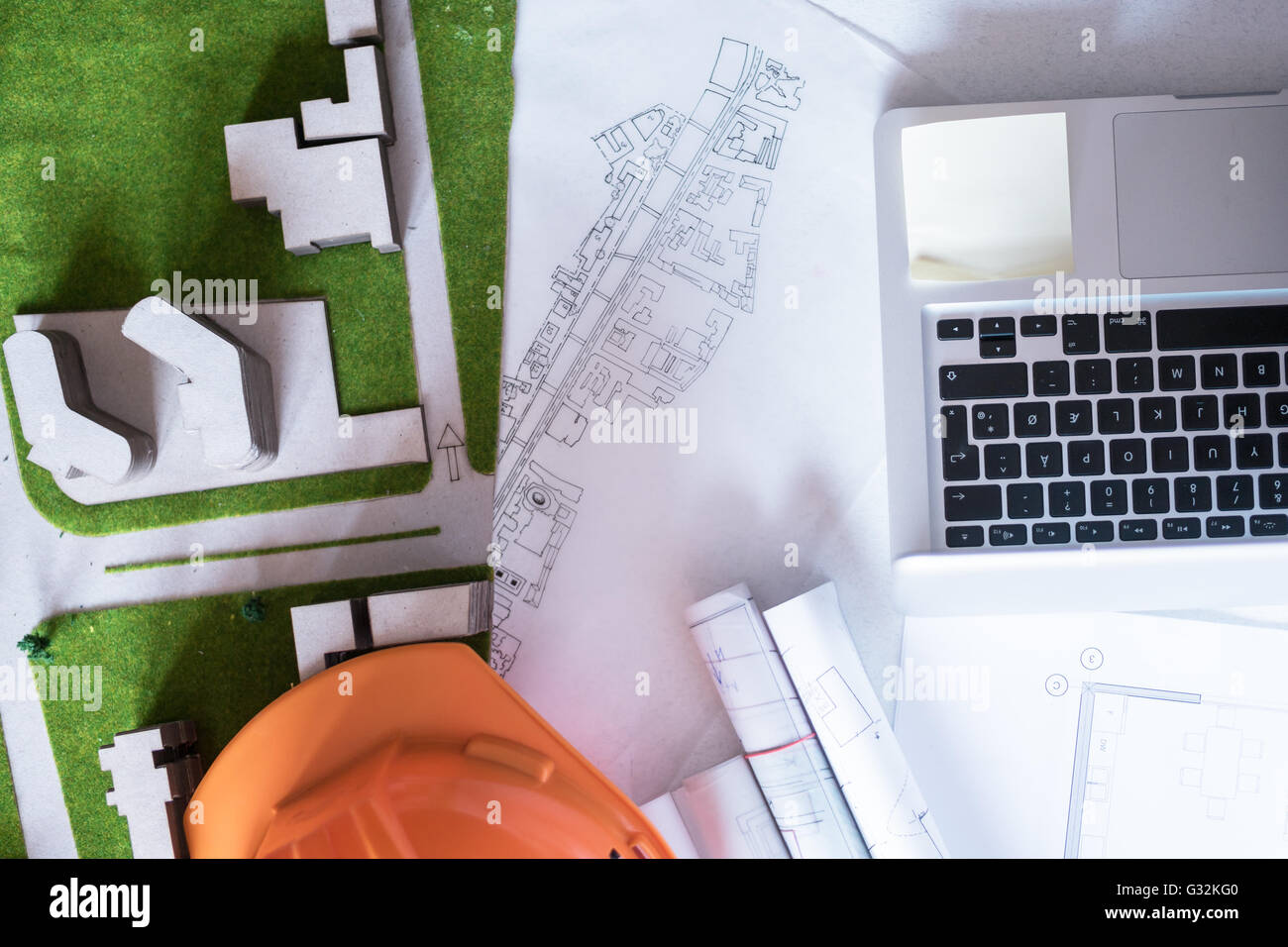 Top view of architect drawing on architectural project Stock Photo - Alamy