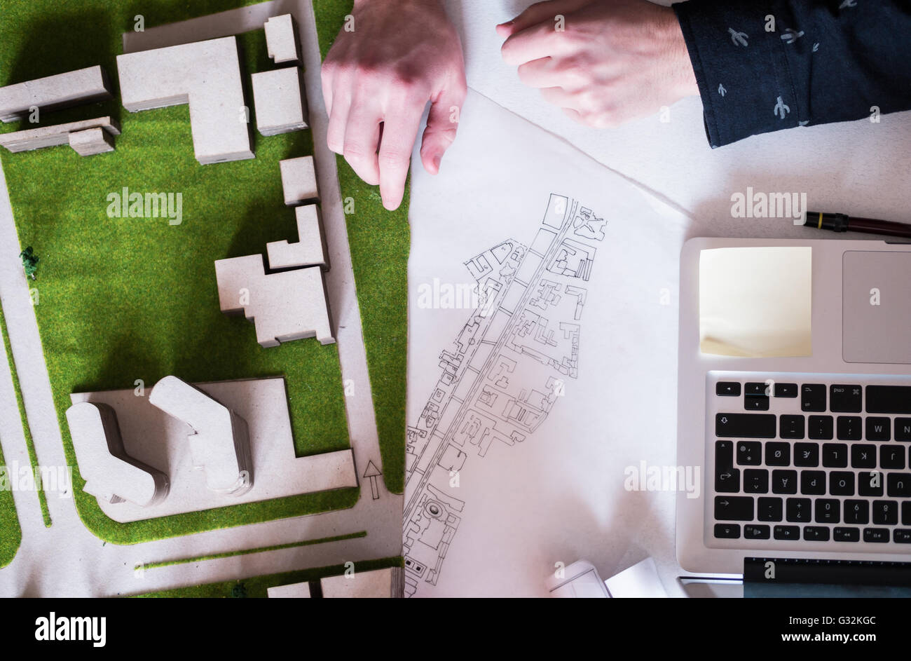 Top view of architect drawing on architectural project Stock Photo - Alamy