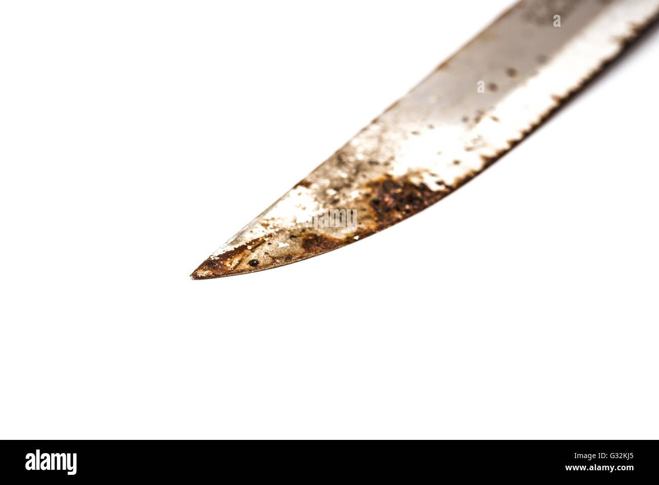 old rusty knife on a white background close up Stock Photo - Alamy