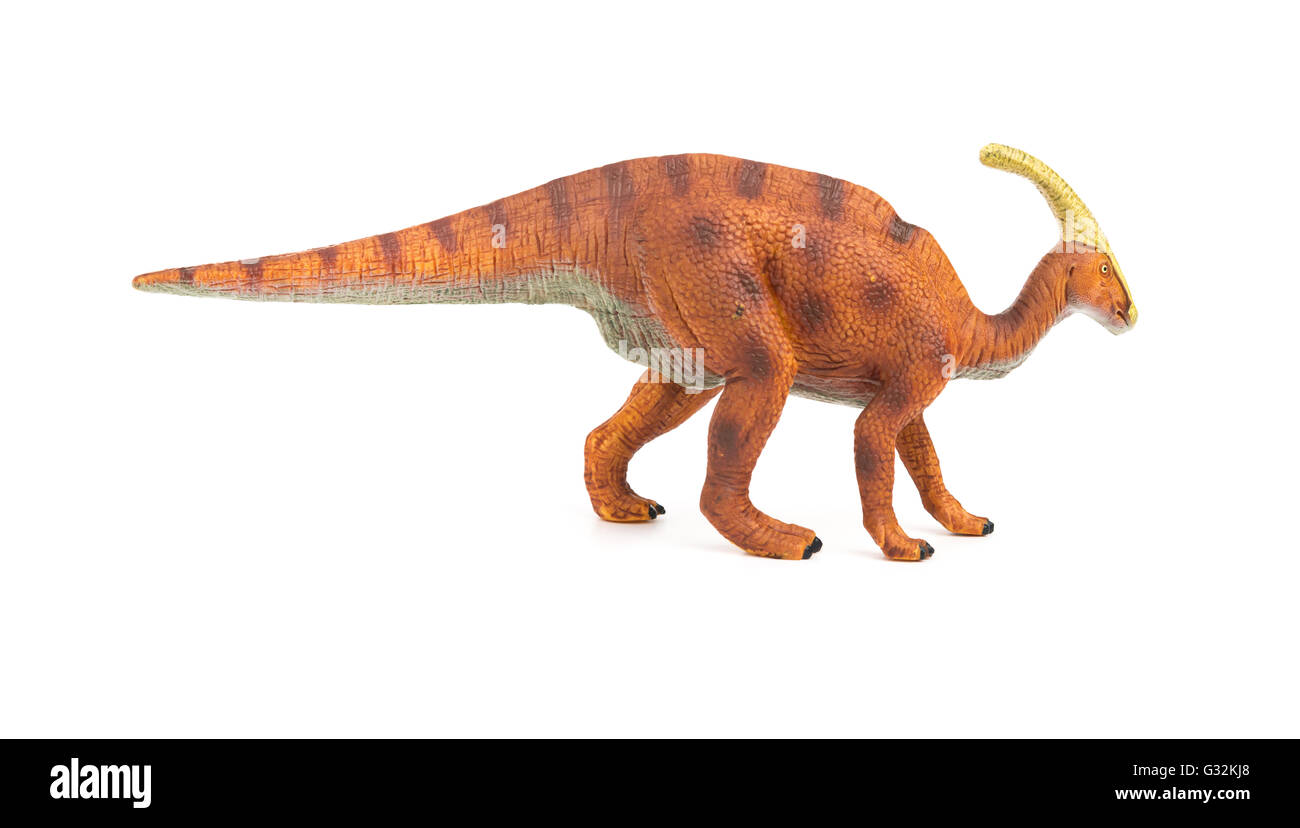 side view brown Parasaurolophus toy on a white background Stock Photo ...
