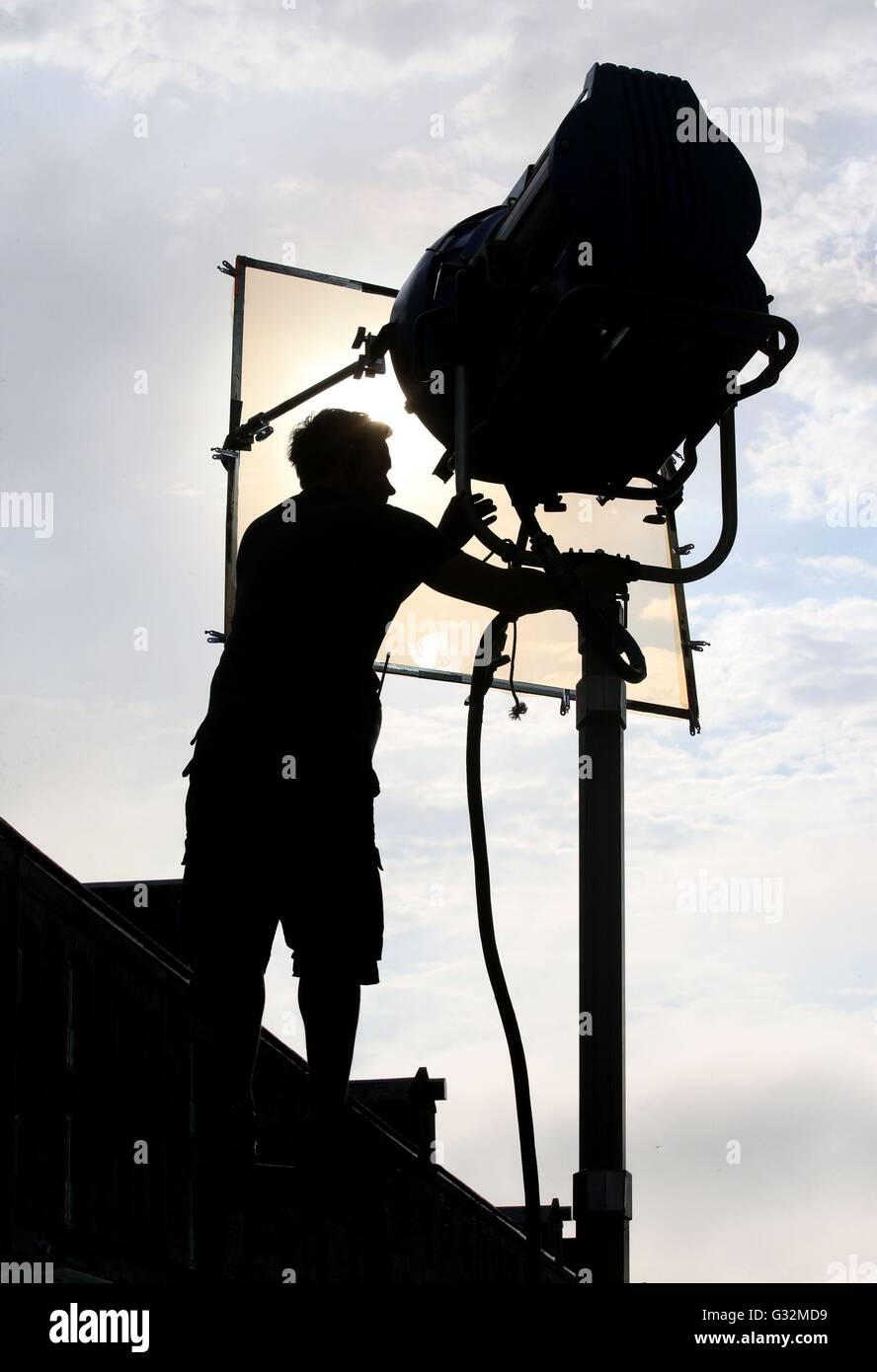 A lighting engineer on the set of the new film Trainspotting 2 which is ...