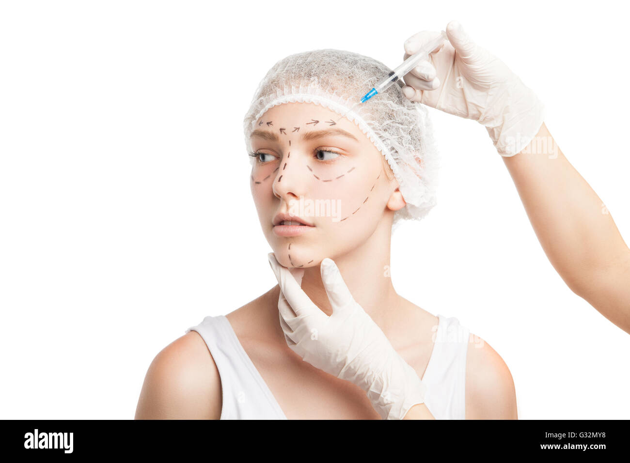 Doctor making injection into girl's face Stock Photo - Alamy