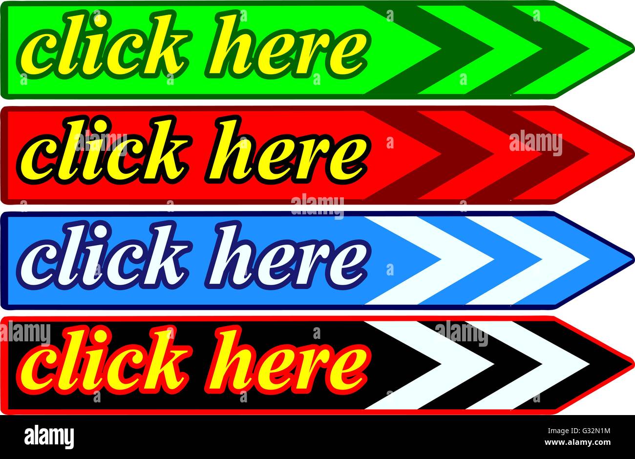 Click Here button, green, blue, red and black web button Stock Vector ...