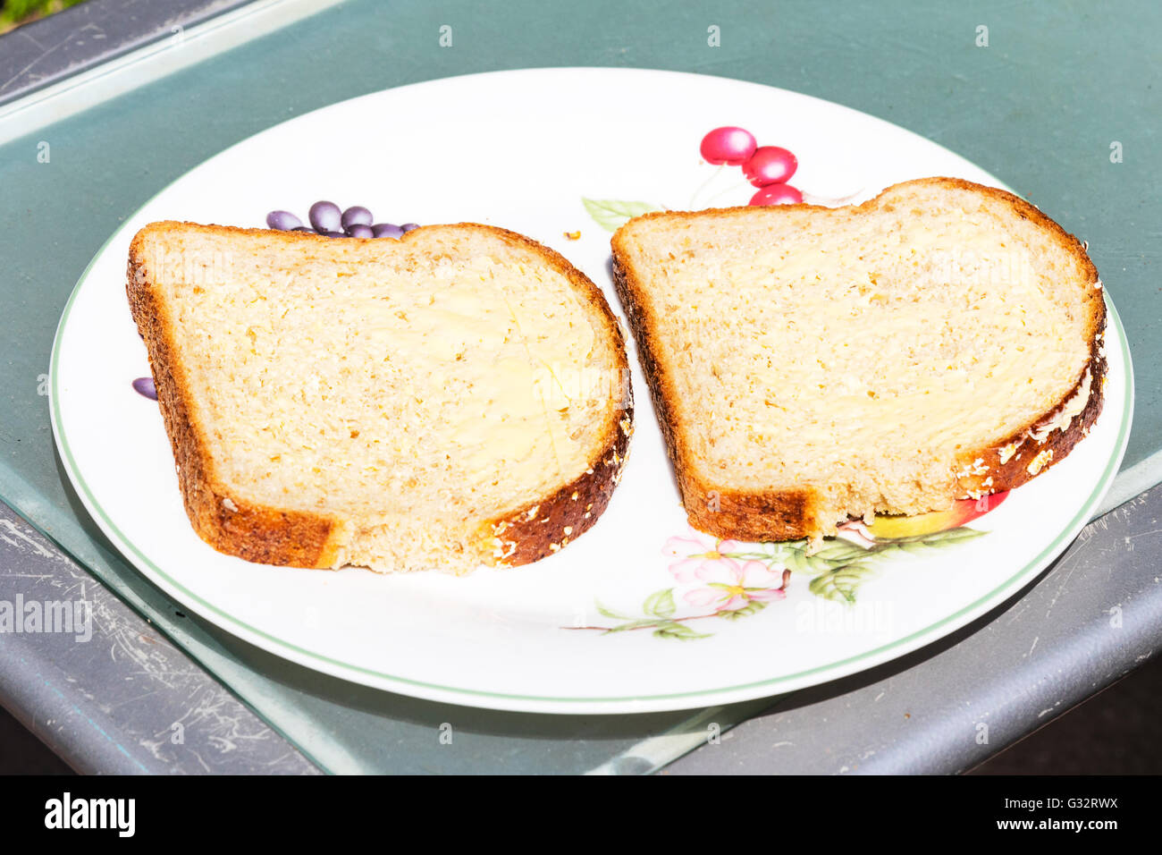 Bread and butter bettered bread wholemeal crusty breads on plate ready ...
