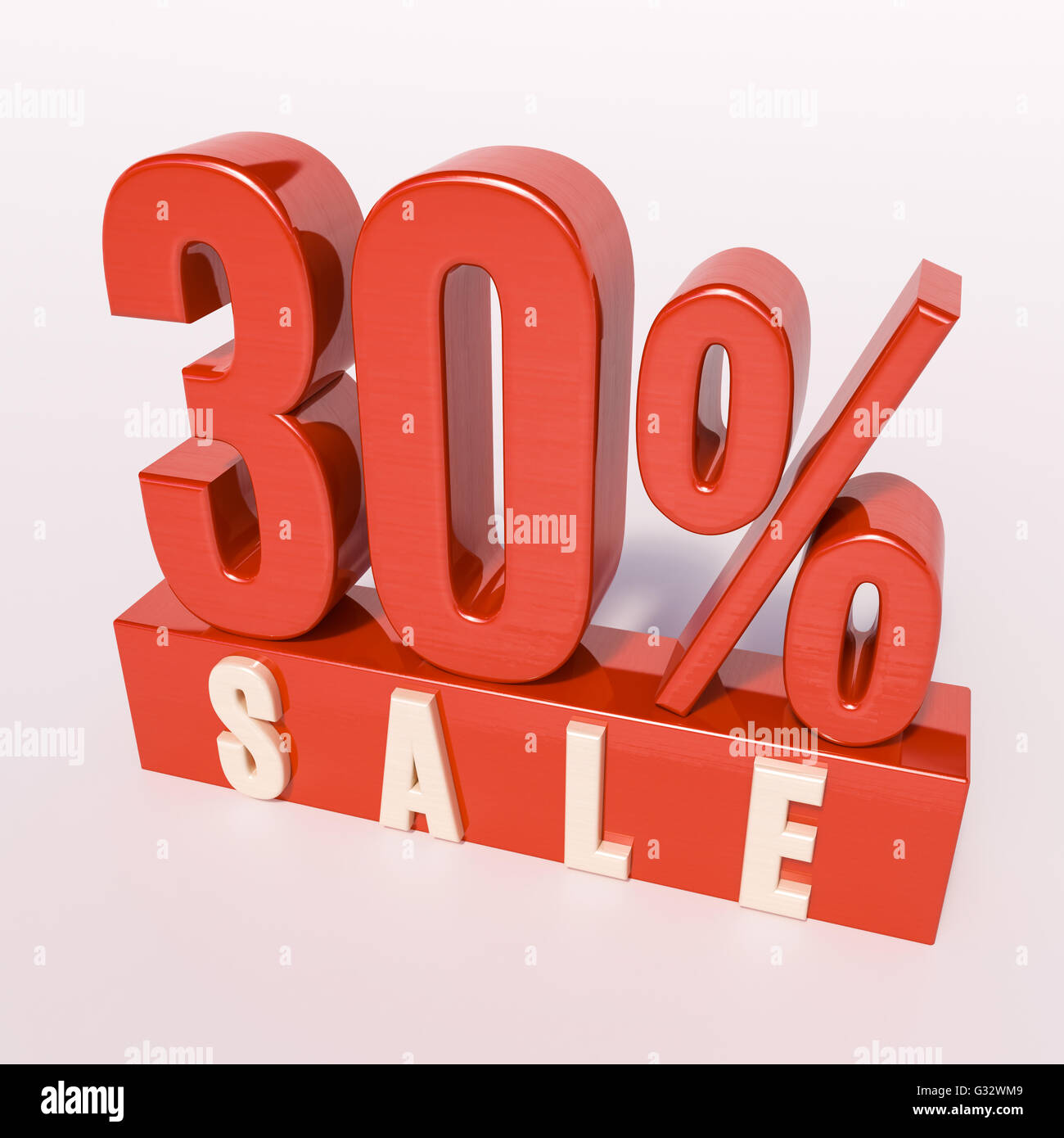 3d render: red 30 percent, percentage discount sign on white, 30% off ...