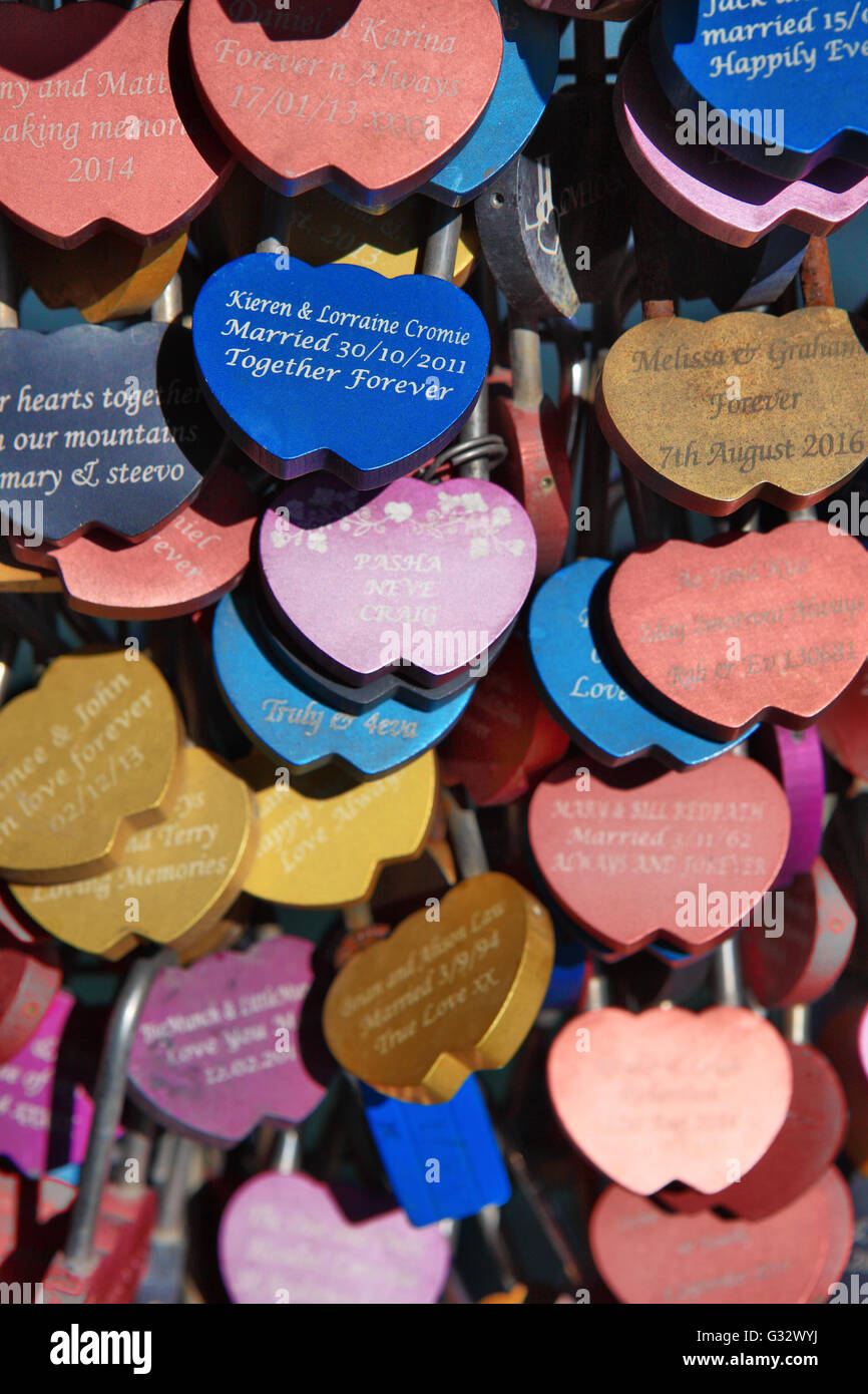 Love locks on the Forth Road Bridge in Scotland Stock Photo - Alamy