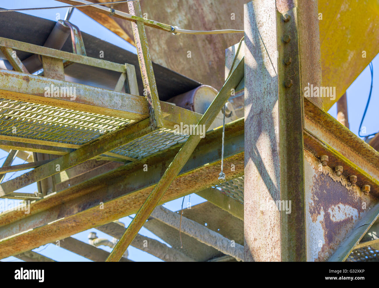 a detail image of a group of steel beams supporting a structure Stock ...