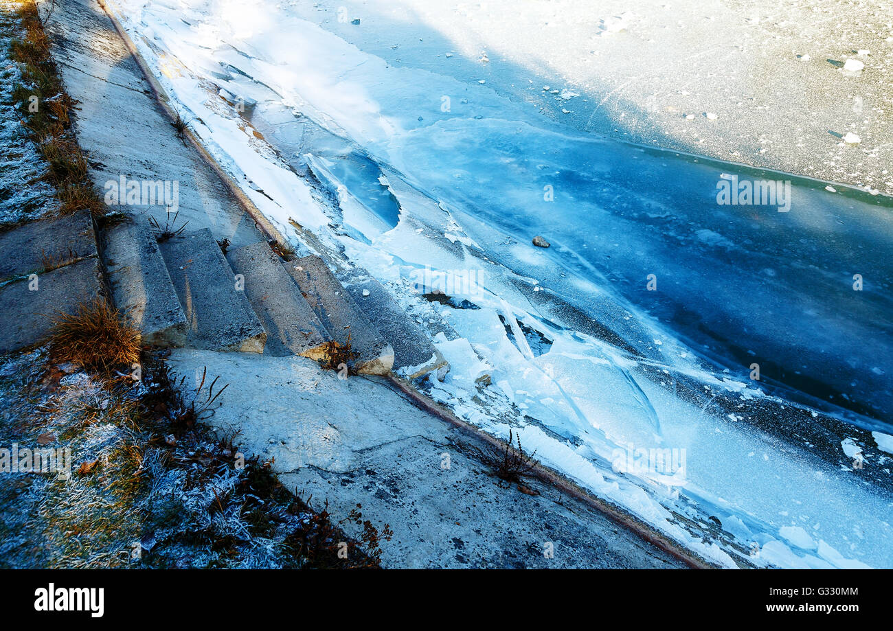 Texture of ice on the frozen lake Stock Photo - Alamy