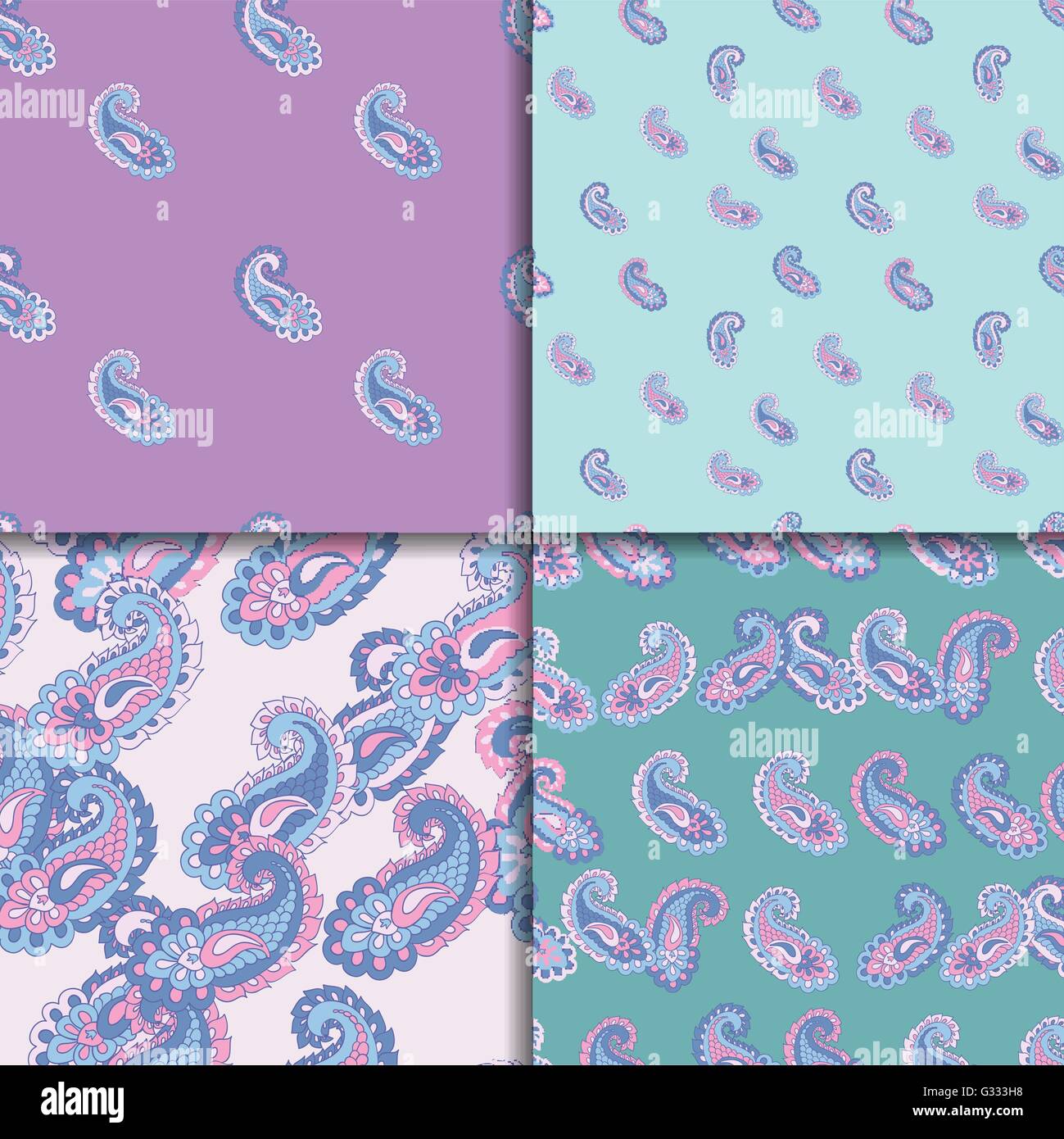 Vector illustration of seamless paisley pattern set Stock Vector Image ...