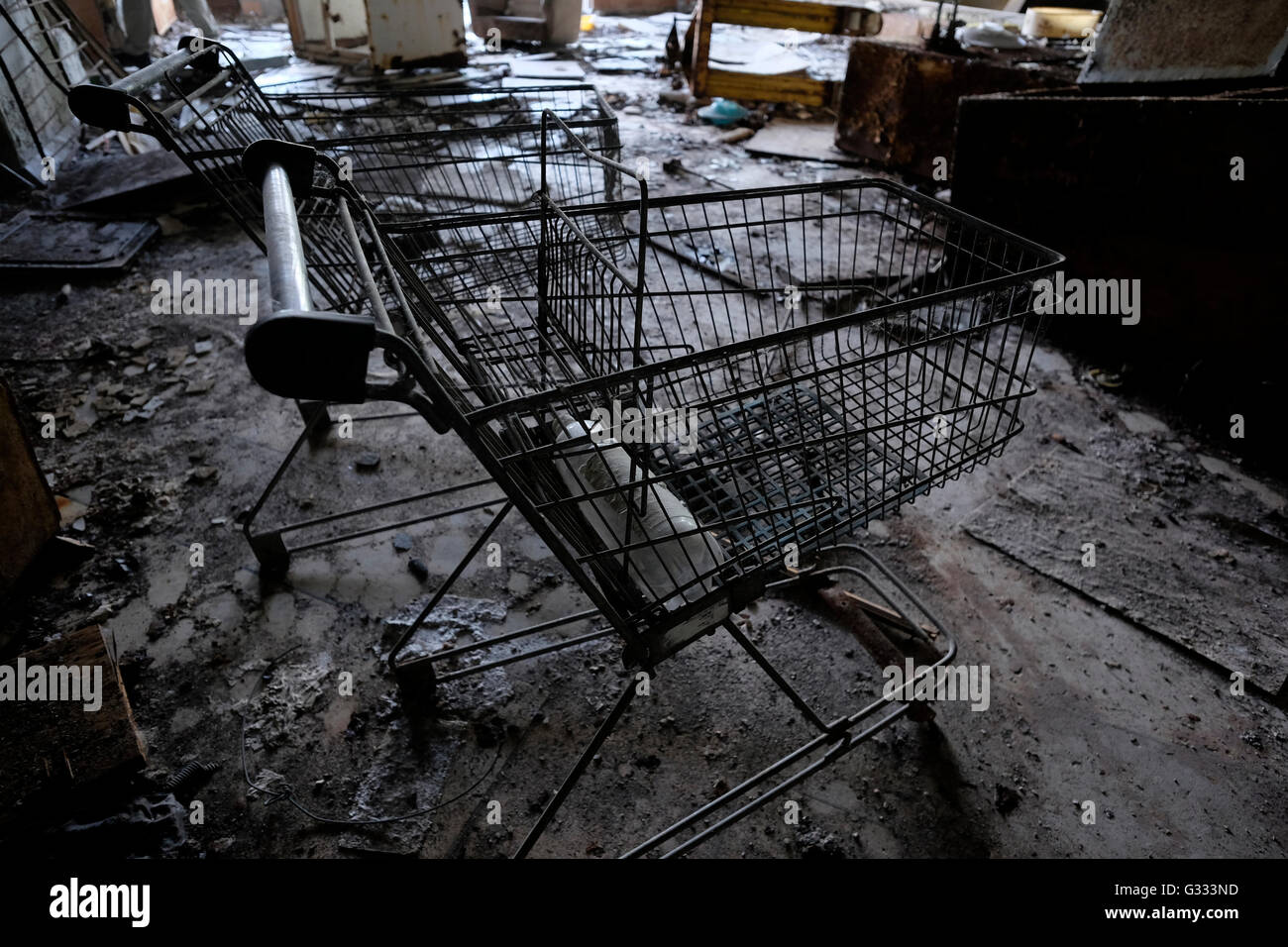 Shopping Carts of a supermarket in the ghost town of Pripyat located ...