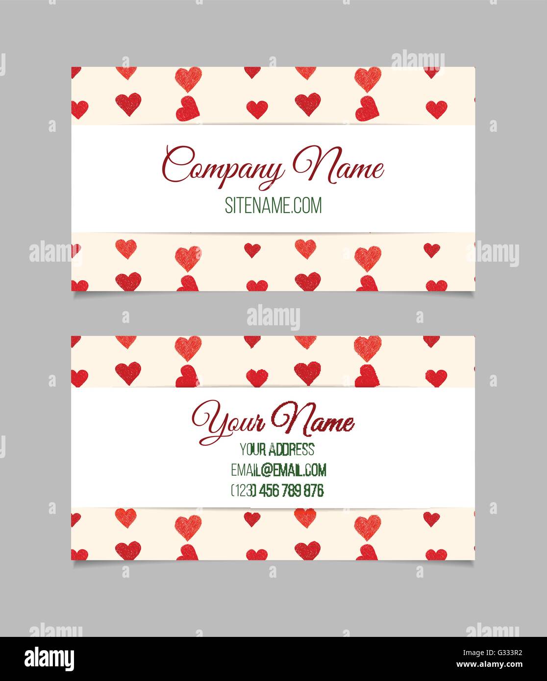 Visiting card with hand drawn hearts Stock Vector Image & Art - Alamy