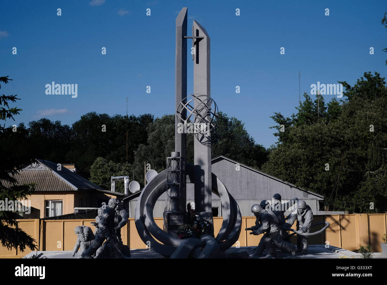 View of the monument commemorating the firemen who raced to Chernobyl ...