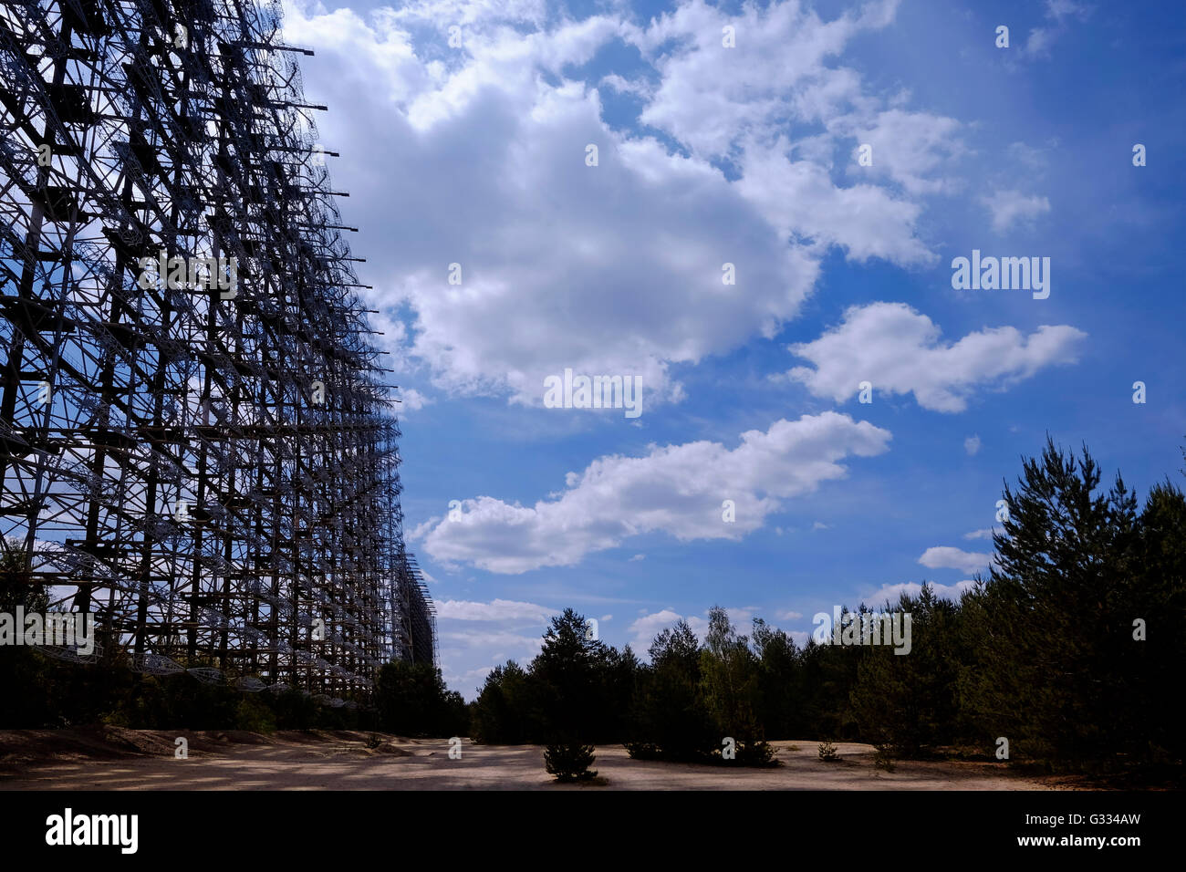 View of signal reflectors of the massive Duga-1 radar installation ...