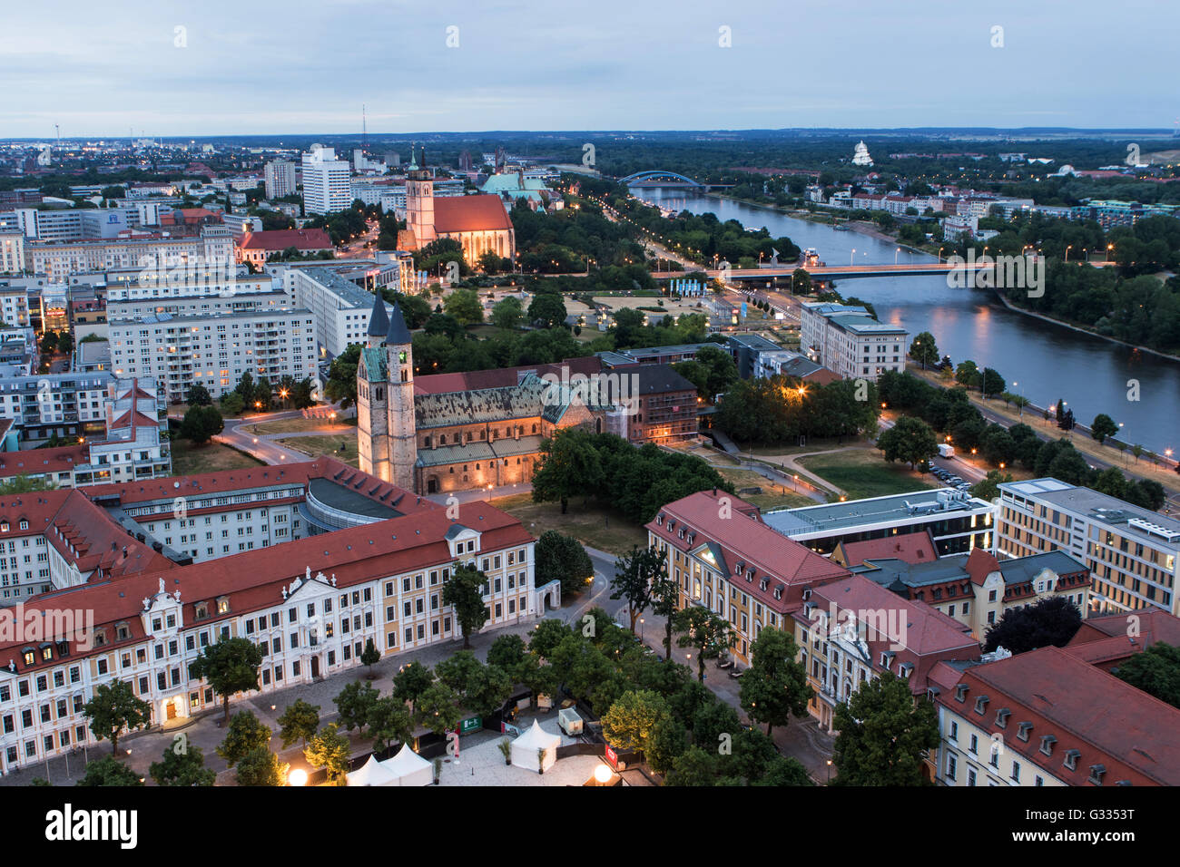 Magdeburg, Germany, Aerial view of downtown at night Stock Photo - Alamy