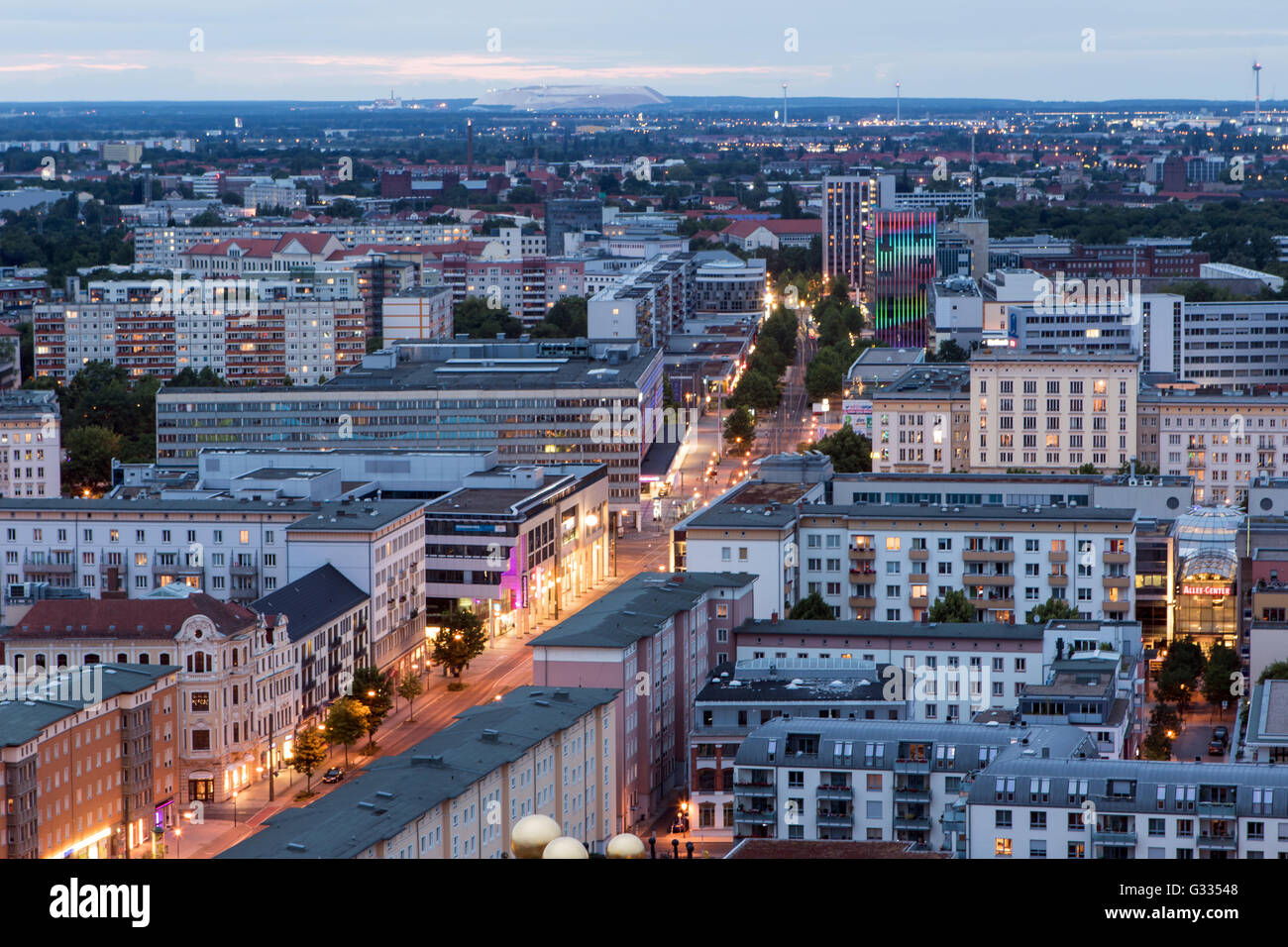 Magdeburg, Germany, Aerial view of downtown at night Stock Photo - Alamy