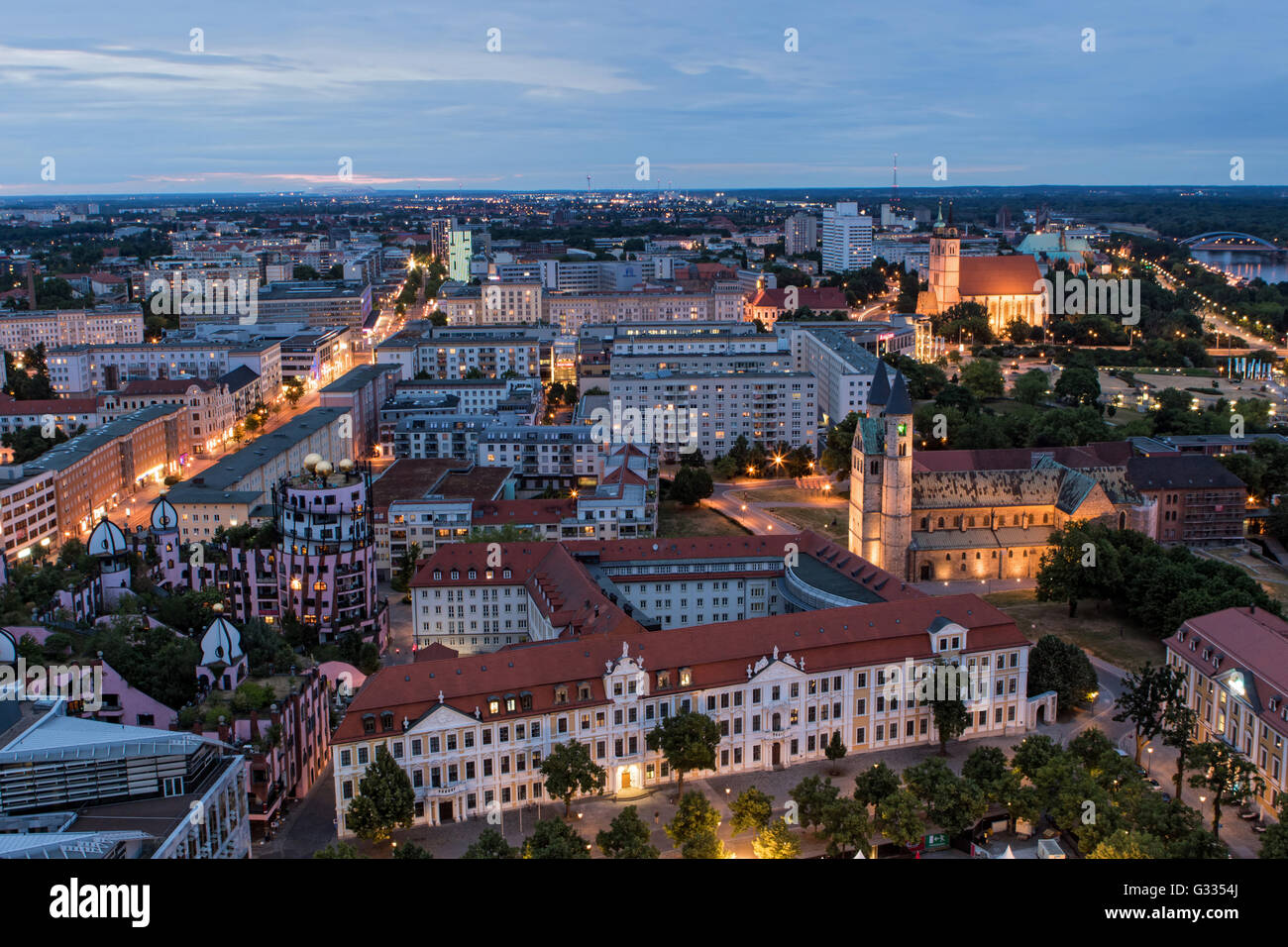 Magdeburg, Germany, Aerial view of downtown at night Stock Photo - Alamy