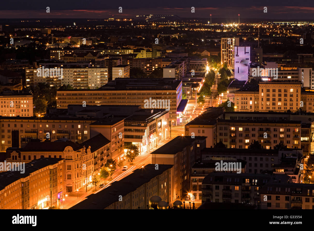 Magdeburg, Germany, Aerial view of downtown at night Stock Photo - Alamy