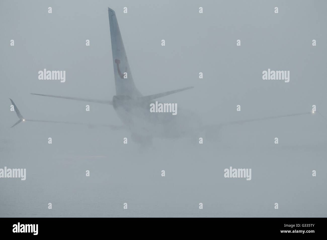 Snow On The Runway With Airplane