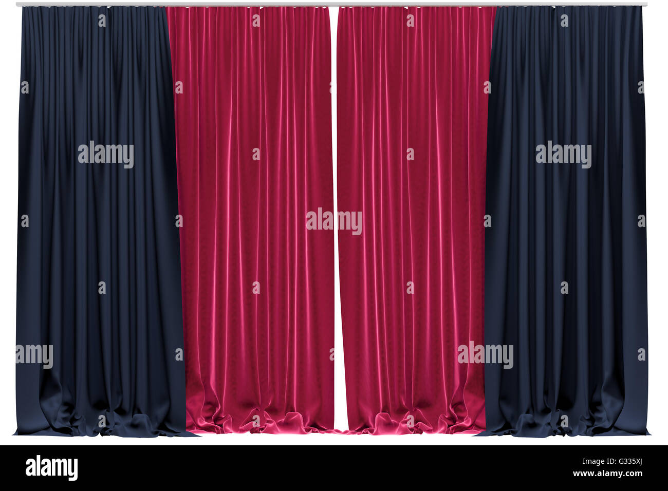 Red curtains isolated on white background. Include clipping path. 3D ...