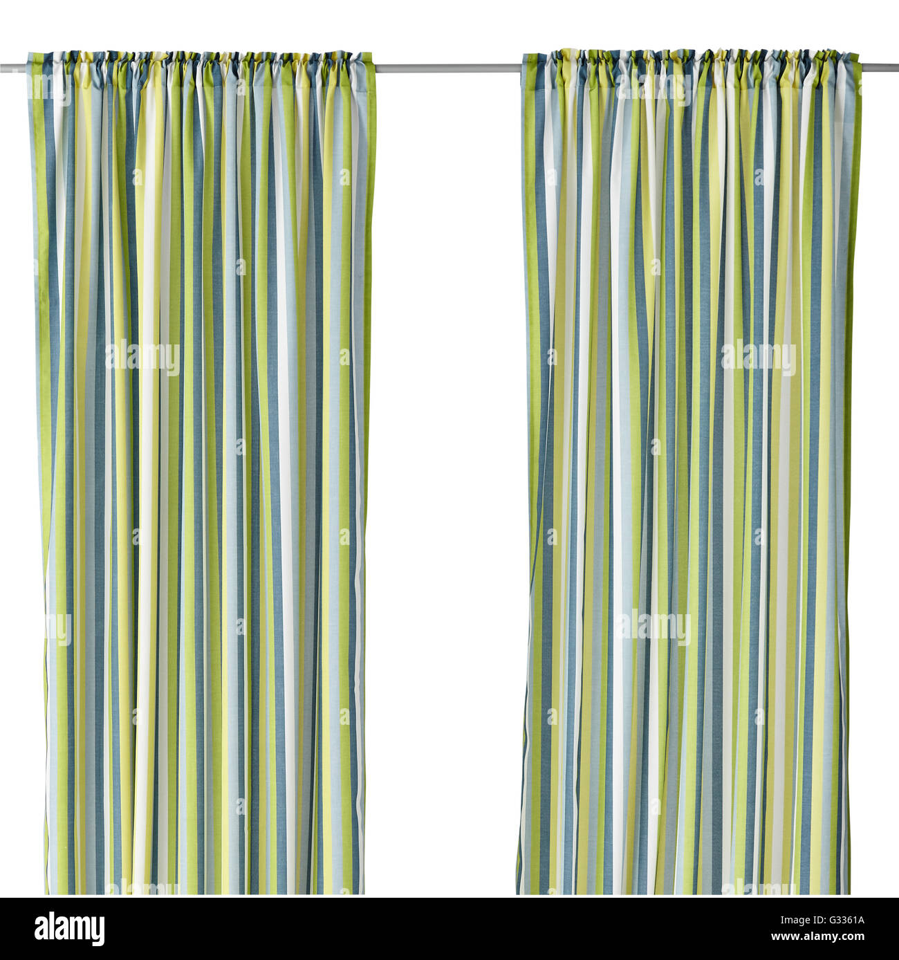 Classic translucent green curtain with line pattern. Isolated on white ...