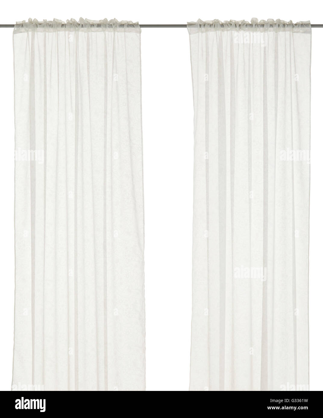 Classic translucent white curtain with floral pattern. Isolated on ...