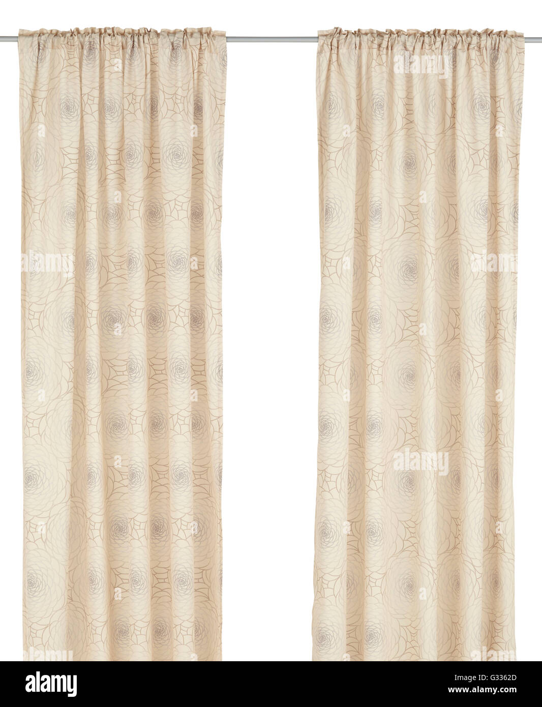 Classic translucent pastel curtain with floral pattern. Isolated on ...