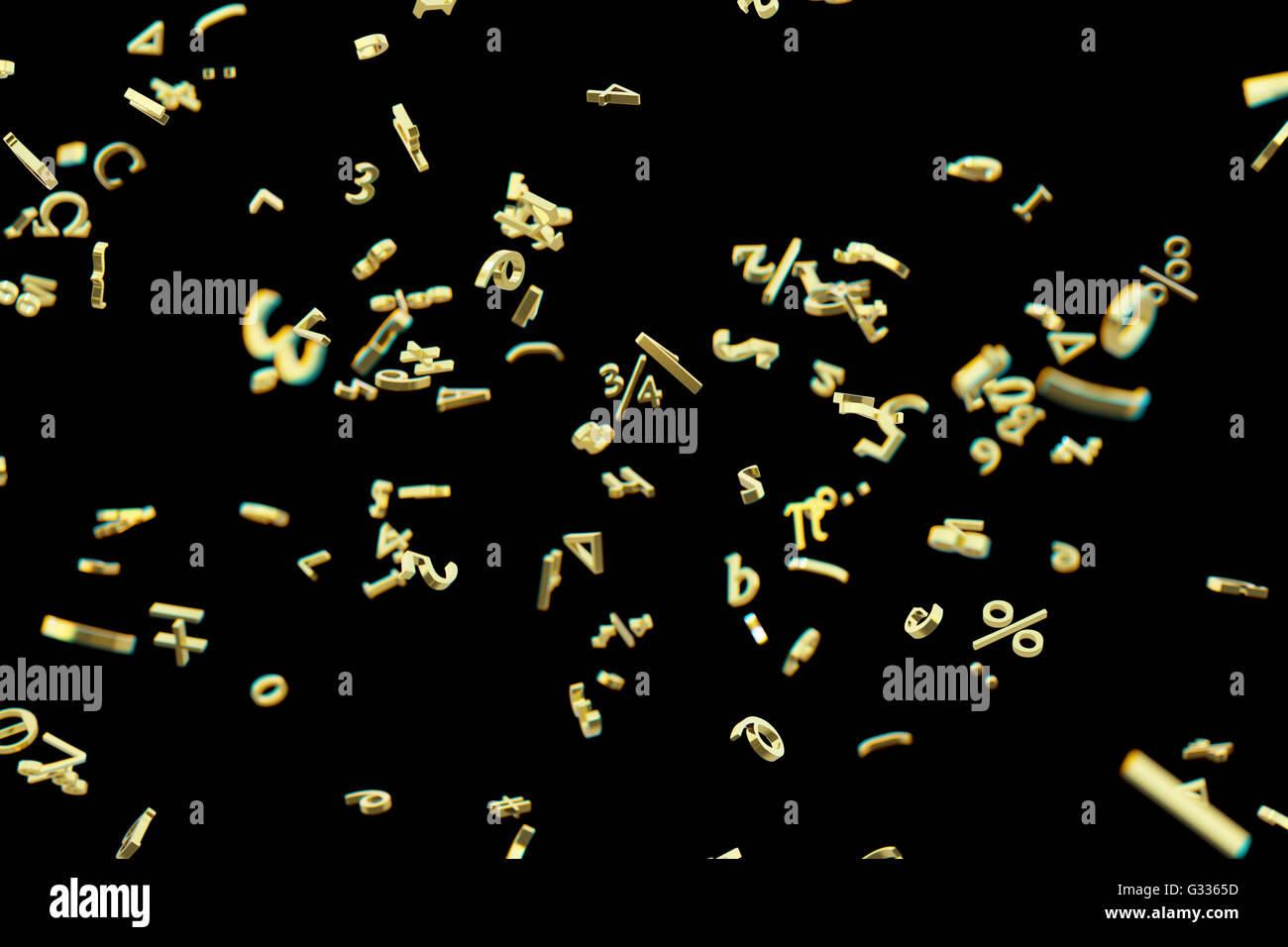 Flying numbers and math symbols. Isolated on black background. Include ...